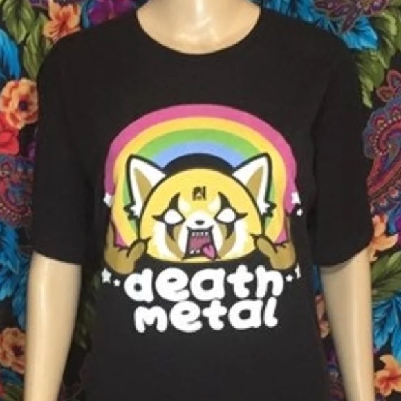 Tultex | Shirts | Rare Aggretsuko Anime Shirt Death Metal Logo Rainbow ...